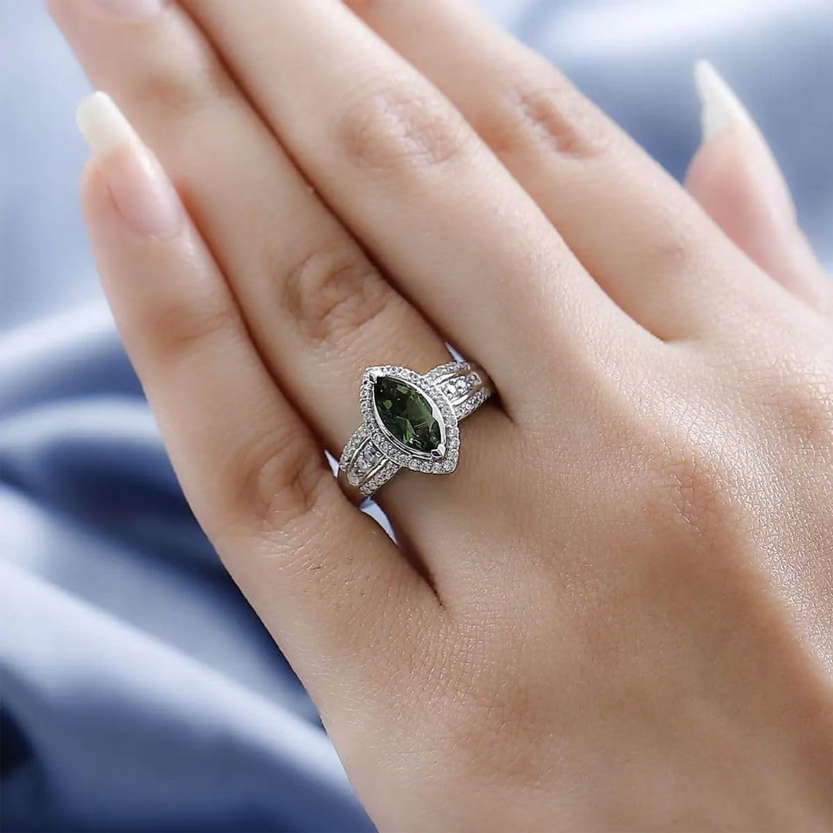 SHOP LC Ct 1 Moldavite Zircon Ring for Women Jewelry Engagement Anniversary Wedding Promise 925 Sterling Silver Platinum Plated Bridesmaid Gifts for Women Size 7 Birthday Gifts
