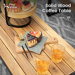 PHI VILLA Wicker Patio Furniture Set for 4, Rattan Loveseat & Chairs with Beige Cushions & Acacia Wood Coffee Table, Outdoor Modern Sectional Conversation Sofa Set for Deck, Yard, Porch