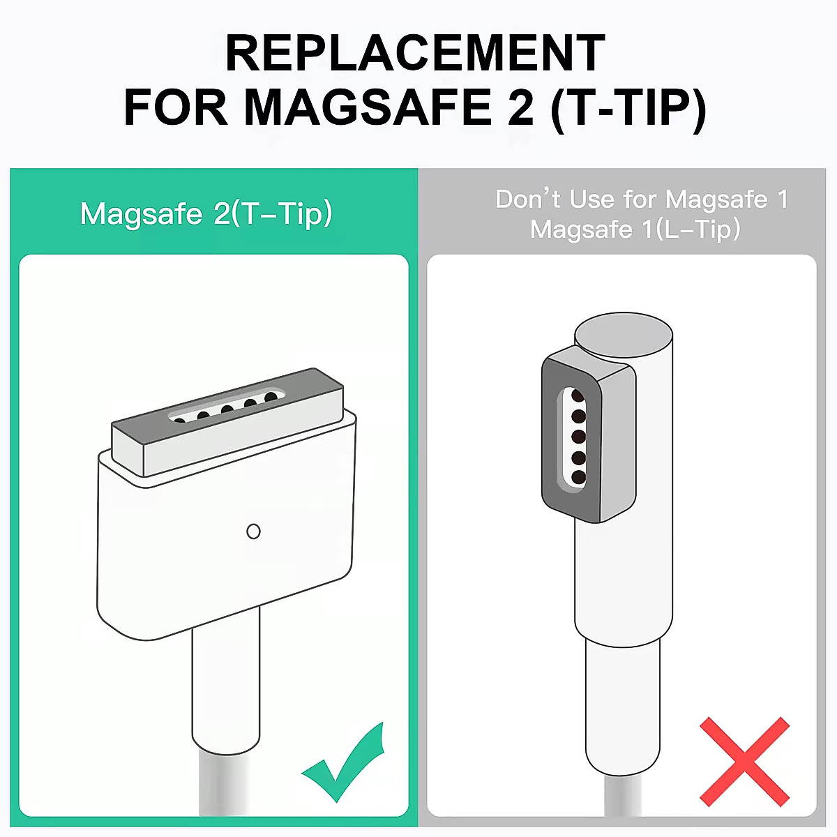 AGVEE [1 Pack USB-C to Magnetic T-Tip Adapter, Type-C PD 100W Power Fast Charging Converter Connector Replacement for MacBook Pro Air (2013-2015) T-Head, Gray