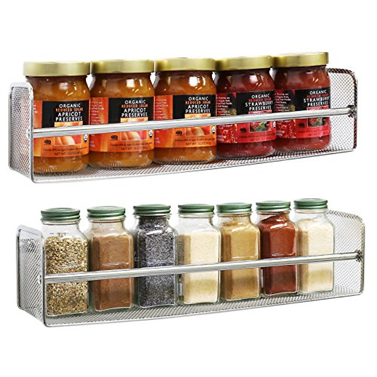 DecoBros 2 Pack Wall Mount Single Tier Mesh Spice Rack, Chrome