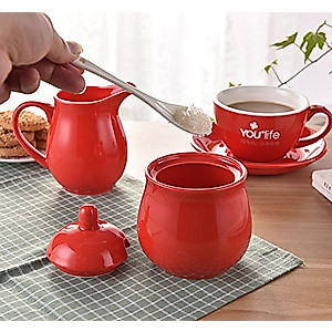 Ceramic Colorful Creamer and Sugar Set with Lid Spoon, Coffee Serving Set