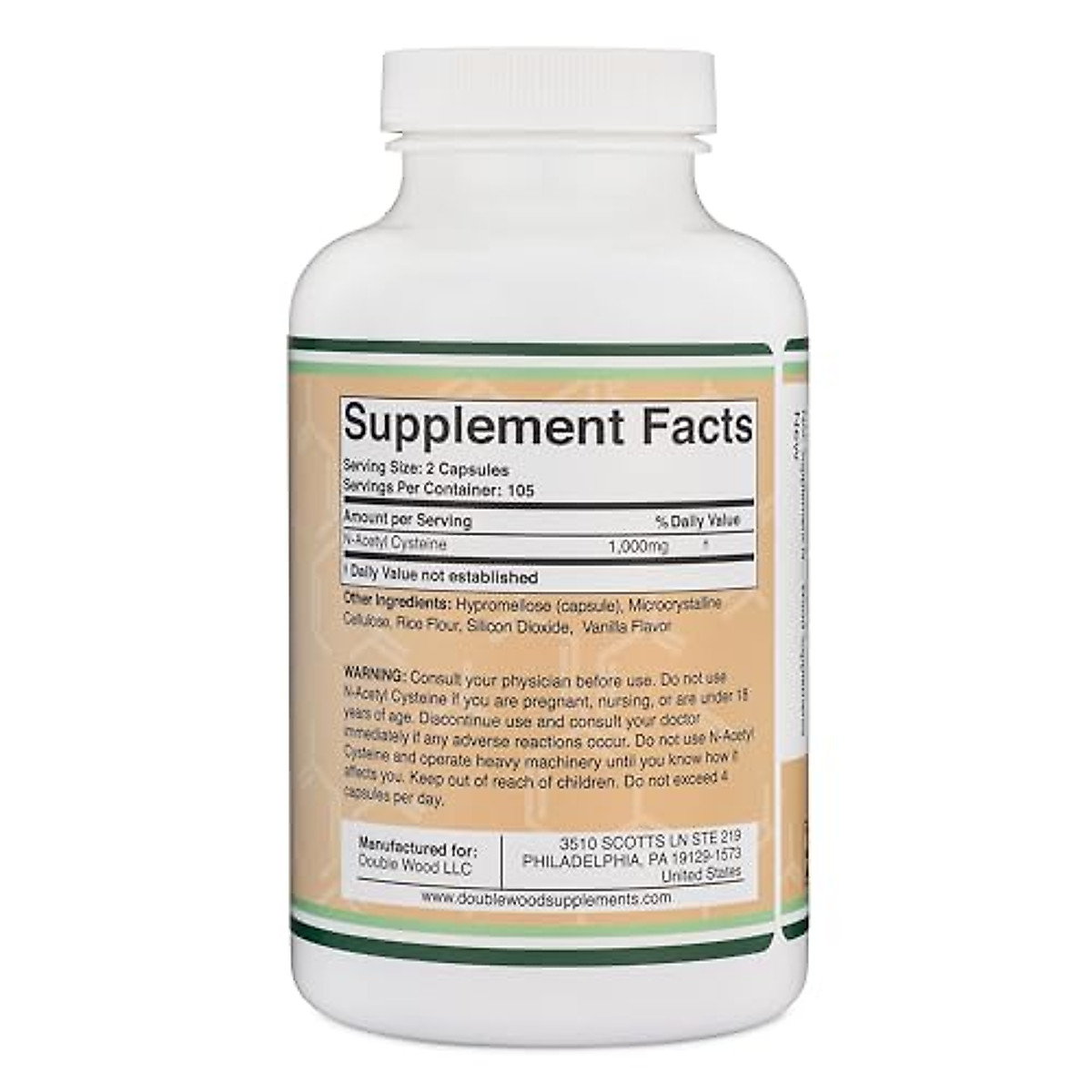 NAC Supplement N-Acetyl Cysteine (1,000mg Per Serving 500mg Per Cap, 210 Capsules) (Third Party Tested) with Odor Masking Technology to Boost Glutathione Levels by Double Wood