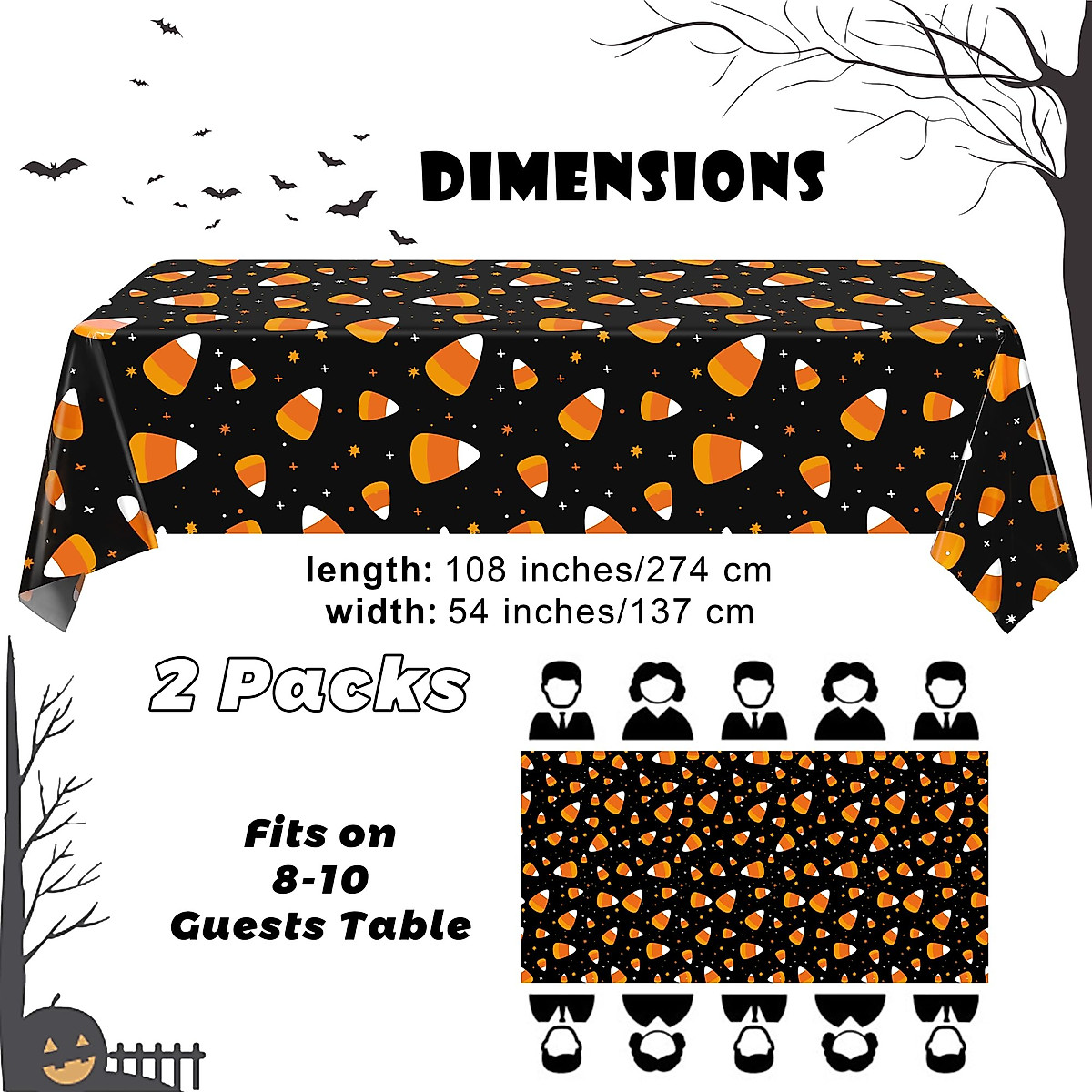 durony 2 Pieces Halloween Candy Corn Disposable Tablecloths 108 x 54 Inch Candy Corn Plastic Table Cloth Rectangle Tablecloth Waterproof Table Cover Decoration for Halloween Party Supplies