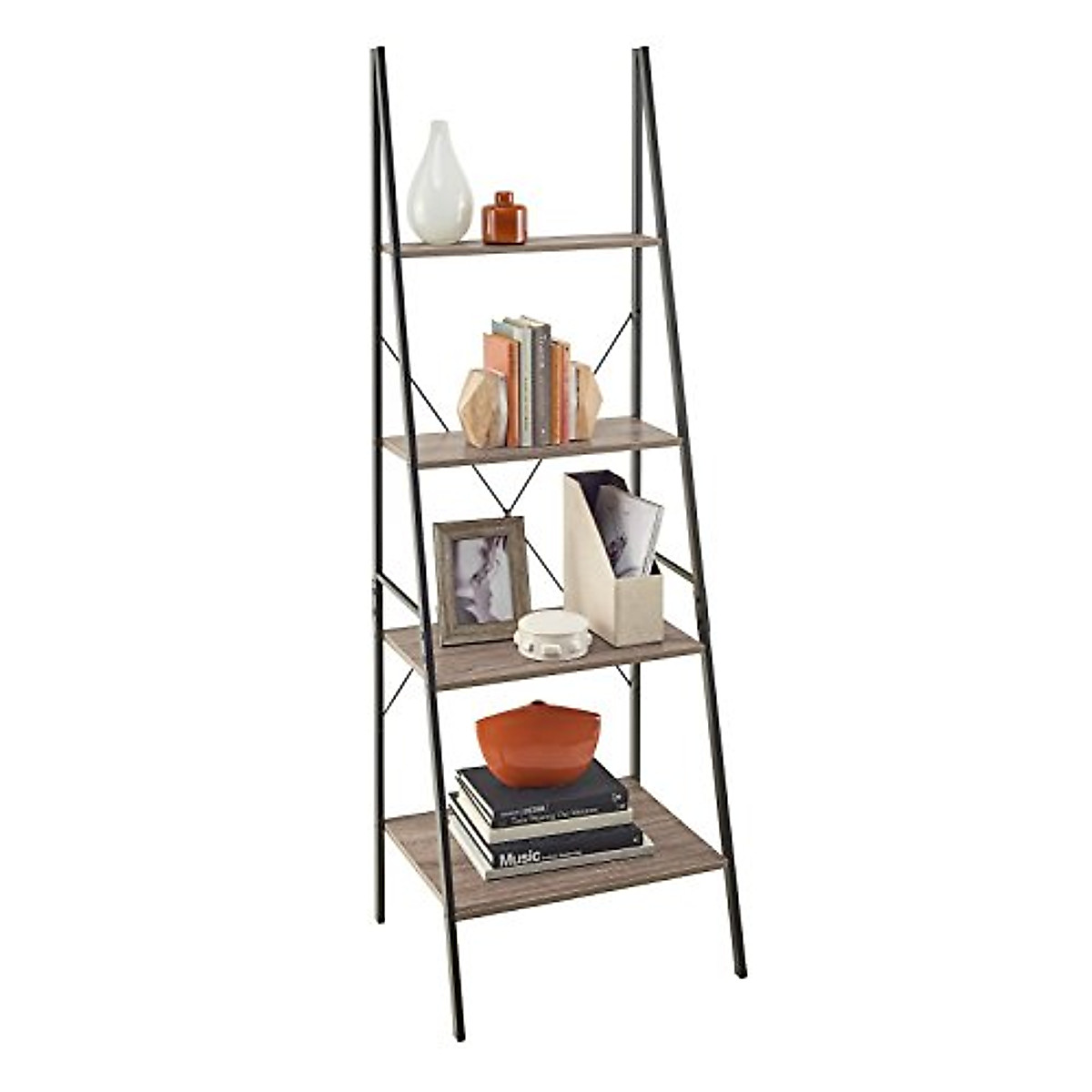 ClosetMaid 1316 4-Tier Wood Ladder Shelf Bookcase, Gray