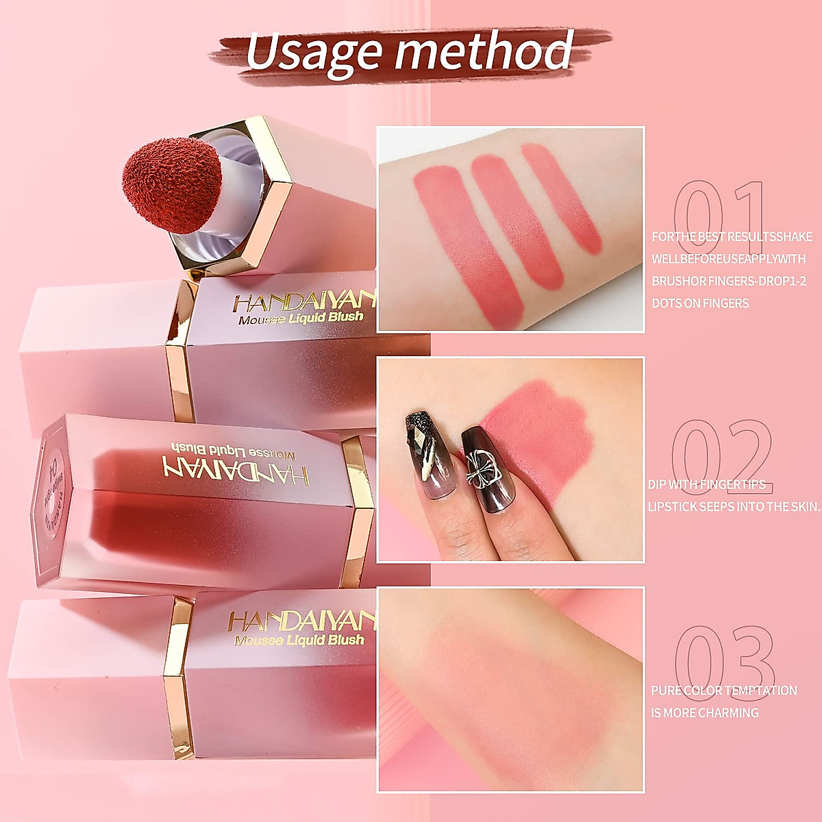 Mousse Liquid Blush, Liquid Blush Beauty Wand with Sponge Tip Easy to Apply for a Natural Radiant Look, Matte Silky Texture, Long-Lasting, Lightweight Blush Liquid Makeup (5# Mystery)