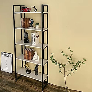 ROGMARS Real Wood Bookcase 30 inch,5 Tier Industrial White Bookshelf, Metal Solid Wood Farmhouse Shelving Open Bookcase Display Free Standing Storage Bookshelf 72'' H x 30'' W x 11''D