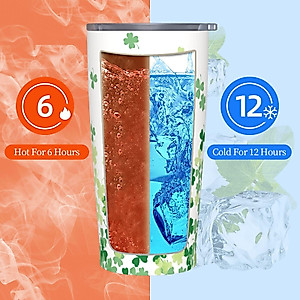 CHASOEA St Patrick's Day Tumbler 20oz Watercolor Shamrock Stainless Steel Insulated Tumblers with Lid and Straw Irish Clover Travel Coffee Mug Tea Wine Cups Water Bottle Holiday Gifts for Women