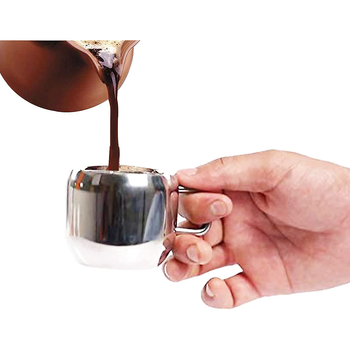 Khandekar Set of 6 Stainless Steel Coffee & Tea Cup with HandlesStainless Steel Coffee Cup Mug Double Wall Stainless Steel Tea Cups, Reusable & Dishwasher Safe - 3.5 oz/each cup