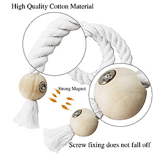 Porlau 2 Pack White Magnetic Curtain Tiebacks Cotton Hand Woven Tieback Holdback Decorative Tie Backs for Drapes with Wooden Buckle No Tools Required