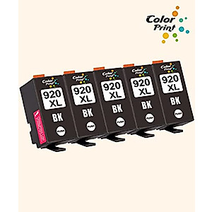 Color Print Compatible 920XL Black Ink Cartridge Replacement for HP 920 XL for Officejet 6500 6500A 6000 7000 7500 7500A E709 Laser Printer (5-Pack)