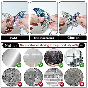 60 Pcs 3D Sequined Silver Butterfly Wall Decor, 5 Styles 3 Sizes,Butterfly Cake Birthday Party Baby Shower Decorations Iridescent ,Metallic Room Mural Wall Stickers (Sequined Silver)