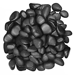 Polished Black Stone Pebbles 10 Lb. – 1” – 2” inch Pebbles for Plants, Gardens, Décor, Landscaping, Succulent, Terrarium, Decorative, 100% Natural Rock Pebbles Without Fillers, Popping Black Finish