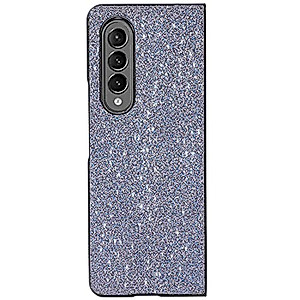 ZYKY Glitter Phone Case for Galaxy Z Fold 3, Sparkling Leather Back Cover Protector PC Hard Shockproof Protection Shell Compatible with Samsung 3 5G (Black)