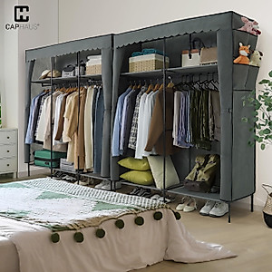 CAPHAUS 61-Inch Heavy-Duty Clothing Rack with Cover, 25MM Steel Tube Portable Closet Wardrobe, 390LB Capacity Metal Frame Clothes Organizer Rack, Covered Garment Rack for Hanging Clothes