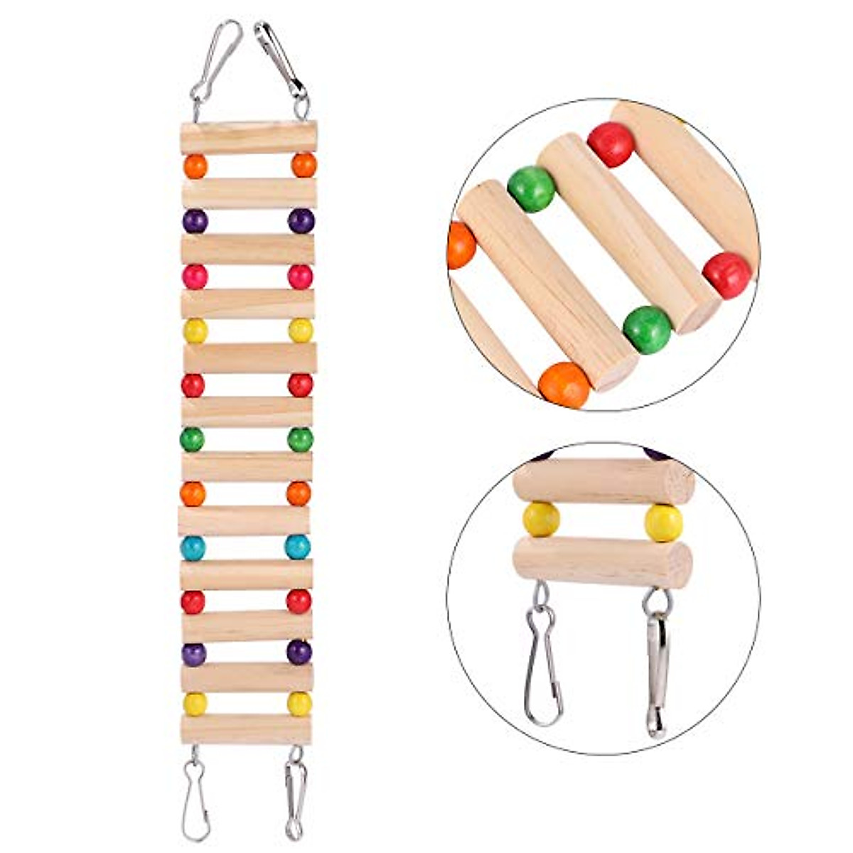 POPETPOP Bunny Toys Bird Ladder Parrot Toys - Natural Wood Step Ladder Swing Bridge for Pet Hamster Parakeet Trainning Playing Birds Cage Accessories Rabbit Toys