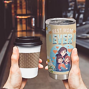 Insulated Stainless Steel 20oz Tumbler With Lid - Best Mom Ever- Sentimental Birthday Gift for Mom, Mothers Day Cup For Mother - Easter Gifts for Mama, Mother's Day present for Mommy -