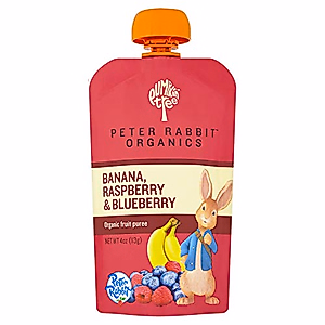 Peter Rabbit Organics, Organic Raspberry, Banana and Blueberry 100% Pure Fruit Snack, 4 oz. Squeeze Pouches (Pack of 10)