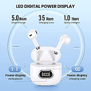 Wireless Earbuds for Amazon Fire 7 (2022) Bluetooth 5.3 Headphones with LED Display Charging Case, Waterproof IPX7 Hands-Free Headset with Mic, Hi-Fi Stereo Sound, Touch Control - White