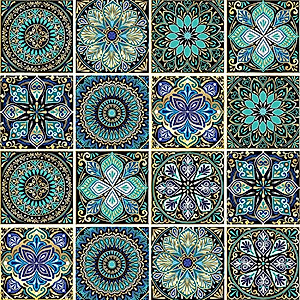 16 Pcs Mandala Decorative Tile Stickers 6*6 inch(15*15cm) ，Peel and Stick Adhesive Tile Stickers，Home Decor，Furniture Decor，Staircase，Backsplash Tile Stickers