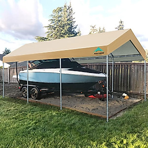 ADVANCE OUTDOOR Adjustable 10x20 ft Heavy Duty Carport Car Canopy Garage Boat Shelter Party Tent, Adjustable Peak Height from 9.5ft to 11ft, Beige
