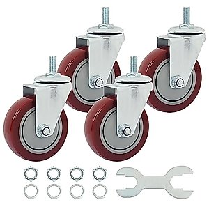 Finnhomy Swivel Caster Wheels 4 Inch Threaded Stem Casters Set of 4 Heavy Duty 1/2"-13 x 1" Anti-wear Polyurethane Industrial Castor Wheels for Cart/Furniture Load Bearing 2200 Lbs Smooth Casters Red