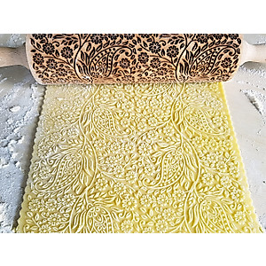 KASHMIR pattern Embossed Rolling Pin. Engraved Dough Roller with Paisley for Embossed Cookies and Pottery by Algis Crafts