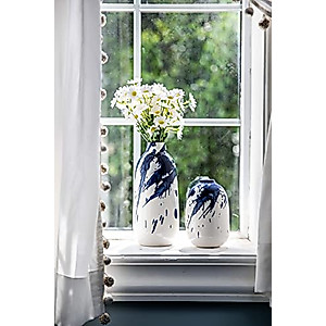 TERESA'S COLLECTIONS Modern Ceramic Vase, Home Decor Accents, Navy Blue and White Vases for Flowers, Decorative Vases for Table Centerpieces, Mantel, Shelf, Living Room -Set of 2, 7.2″ & 11.4″