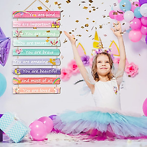 Yookeer Set of 9 Unicorn Rainbow Room Wall Decor for Teen Girls Inspirational Wall Unicorn Rainbow Motivational Art Aesthetic pink Wood Art Signs for Princess Nursery Room Bedroom