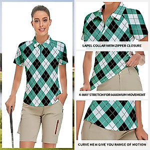 Women's Plaid Golf Shirt Short Sleeve Tennis Shirt Golf Polo Shirts Argyle Golf Tops Green Medium