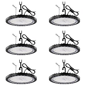 Ankishi 6 Pack 100w 10000lm UFO High Bay Led Shop Lights for Workshop 5000k IP65 Commercial Bay Lighting with US Hook/1.64ft Hanging Chain /3.28ft Safety Rope/1.64ft Cable for Garage Gym Factory