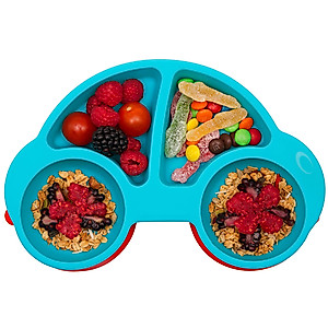 Qshare Toddler Plates, Portable Baby Plates for Toddlers, BPA-Free Strong Suction Plates for Toddlers, Dishwasher and Microwave Safe Silicone Placemat 10x7x1''