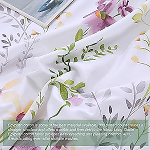 URBONUR Floral Duvet Cover Set King Size 3-Pieces Egyptian Cotton Percale Sateen Bedding Set Garden Shabby Flowers Comforter Cover, Soft Breathable Durable Duvet Covers with Button Closure
