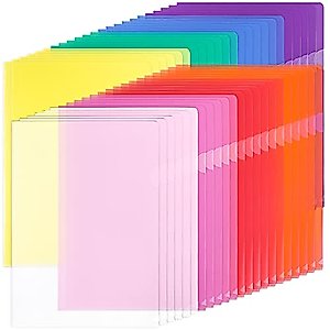 EOOUT 45pcs Clear Folders Plastic Project Pockets, Clear Document Folders, 12.2" x 8.7", 8 Colors Plastic Sleeves, Plastic Folders for Letter Size and A4, for School and Office Supplies