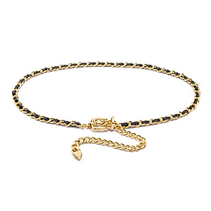 Ayliss Women Chain Waist Belt Metal Skinny Dress Belt Cinch Fashion Silver Golden Waist Belt Belly Pu Leather Waistbands (Golden, Fit waist size 26''-30.7'')