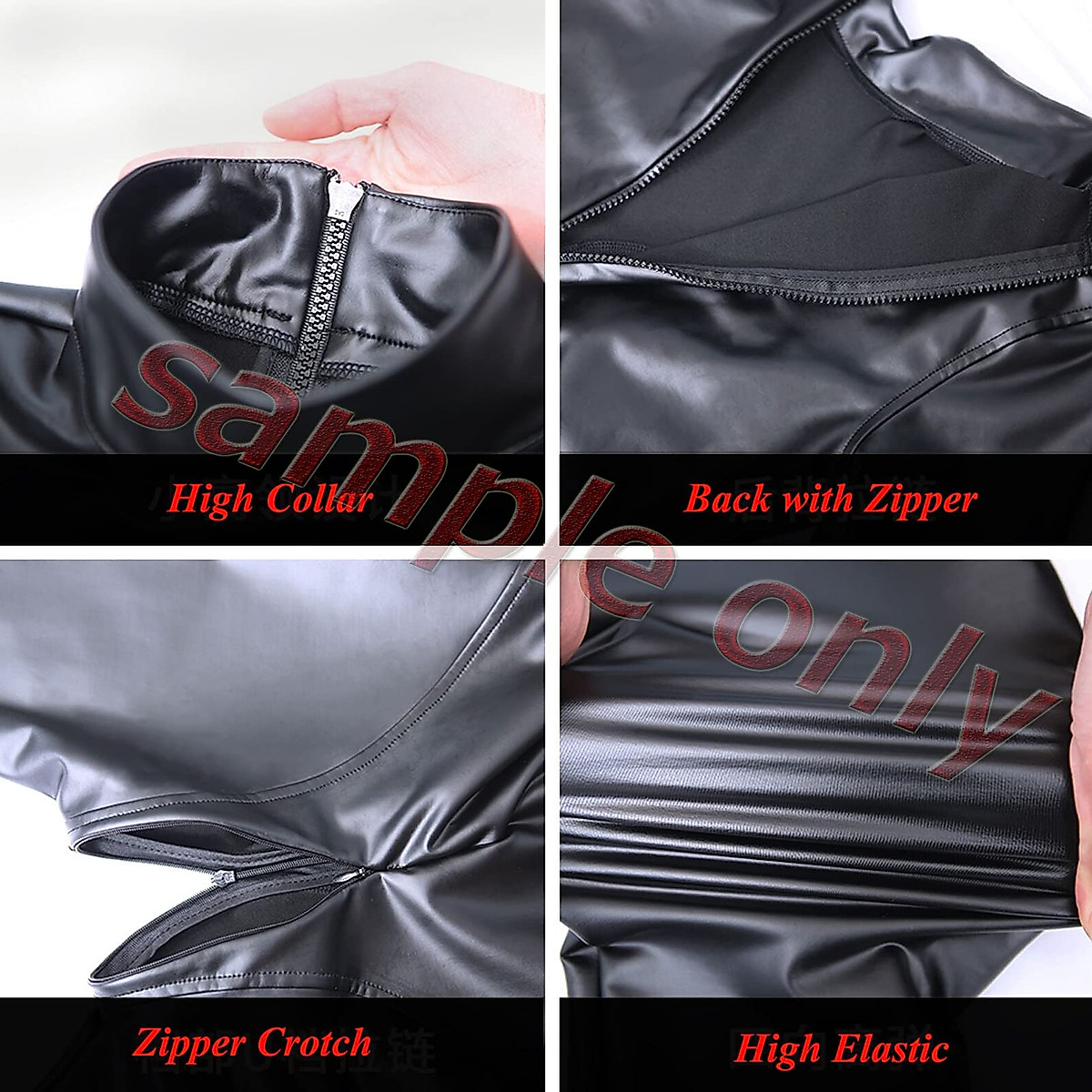 LESOYA Women's Sexy Latex Catsuit Shiny Wetlook PVC Leather Skinny Zipper Crotch Bodysuit Jumpsuit Clubwear