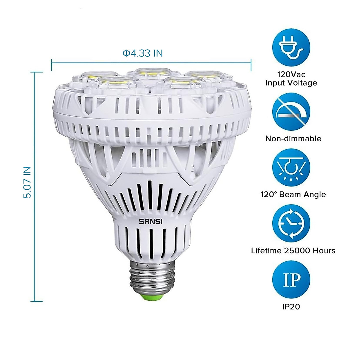 (Updated) BR30 30W LED Light Bulb, 250-300W Equivalent, 5000K Daylight, 4000lm Super Bright Bulb, Non-Dimmable, CRI80, E26 Base, Floodlight for Warehouse Supermarket Logistic Center Church