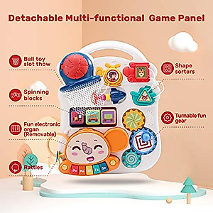 CUTE STONE Sit-to-Stand Learning Walker, 2 in 1 Baby Walker, Early Educational Child Activity Center, Multifunctional Removable Play Panel, Baby Music Learning Toy Gift for Infant Boys Girls