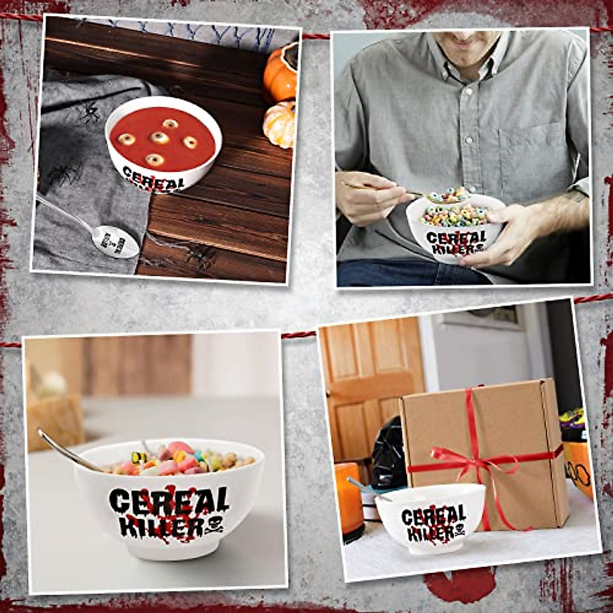 Nefelibata Cereal Killer Bowl and Spoon Set 23 oz Father's day Summer Man's Halloween Birthday Retirement Engraved Funny Gift Box Basket for Him Papa's Grandfather's Uncle's Friend's Present Set of 2