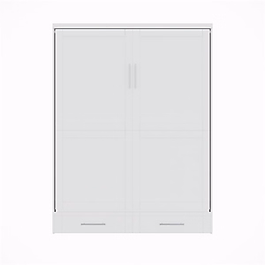 RoomAndLoft Queen Size White Murphy Wall Bed in Solid Wood, No Box Spring Needed, Easy Assembly