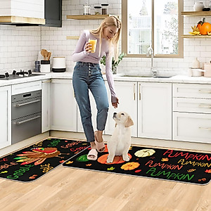 ASPMIZ Thanksgiving Fall Kitchen Mats Set of 2, Fall Pumpkin Kitchen Mats for Floor, Washable Turkey Kitchen Runner Rug with Non Slip Rubber Backing, Fall Rugs Indoor Decor, 18'' x 30'' + 18'' x 48''