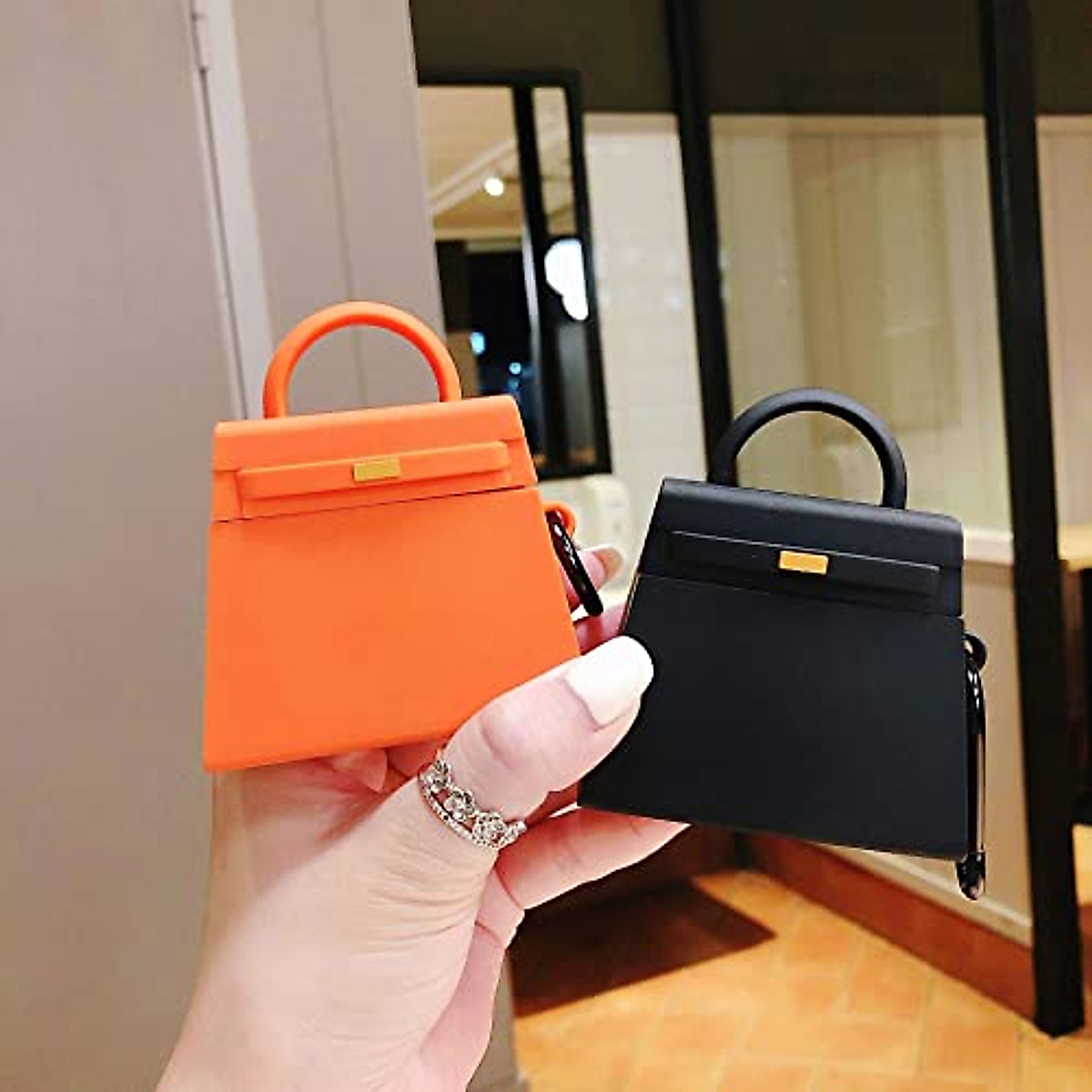 BONTOUJOUR Case Compatible with AirPods Pro, Girls Creative Fashion Mini Handbag Earbud Case, Stylish Soft Silicone Wireless Earphone Protection Charging Cover for AirPods Pro +Hook -Black