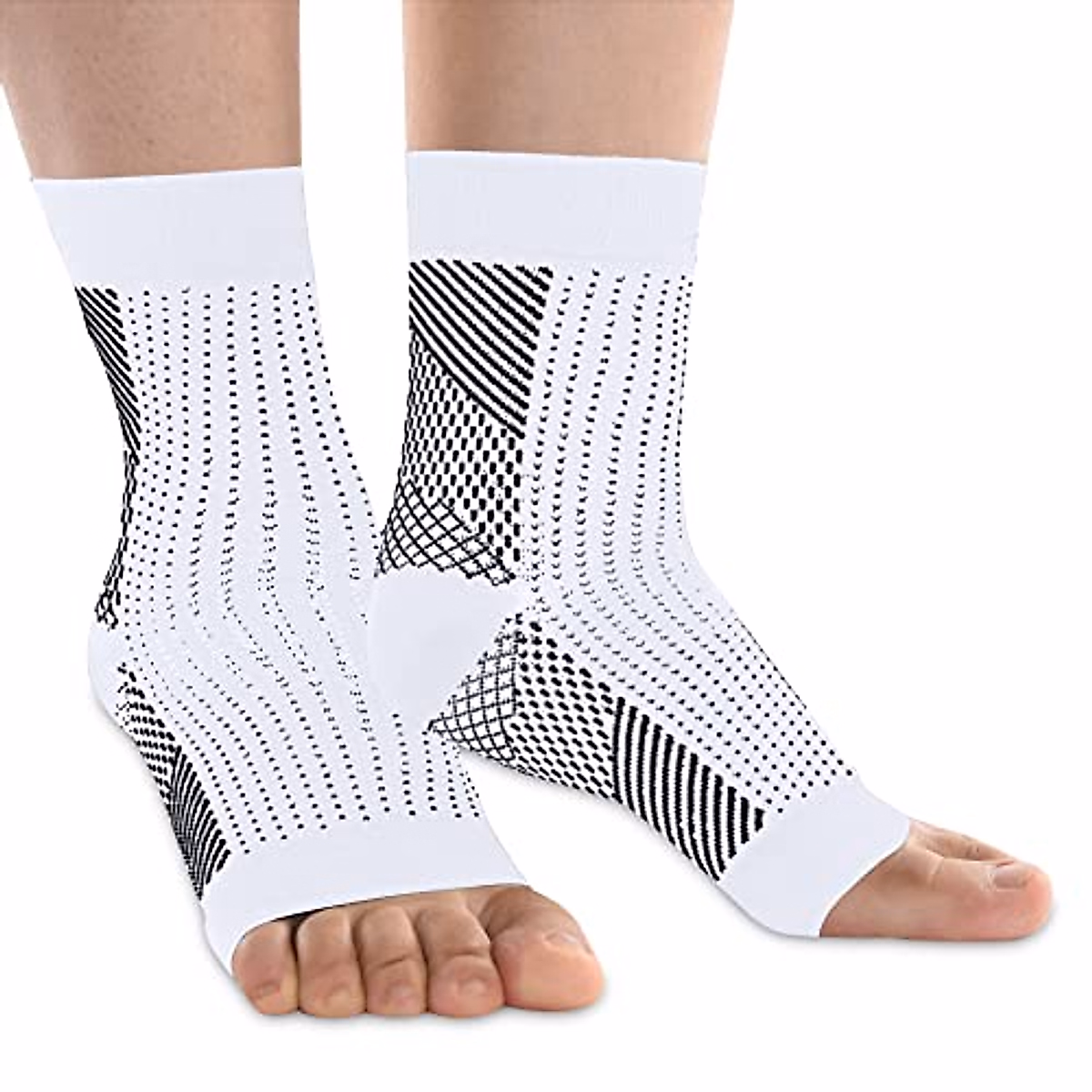 Define Essentials Compression Plantar Fasciitis Socks Ankle Compression Sleeve Heels Arch Supports & Heel Pain Relief Ankle Supports for Men and Women (White, Large-XLarge)