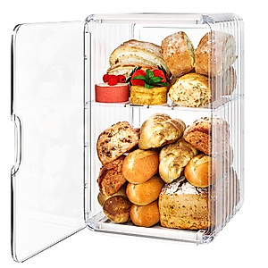 Ceinun Bread Box Food Grade Plastic Bread Box with Detachable Adjustable Divider Bread Storage and Organizer for Kitchen Clear White