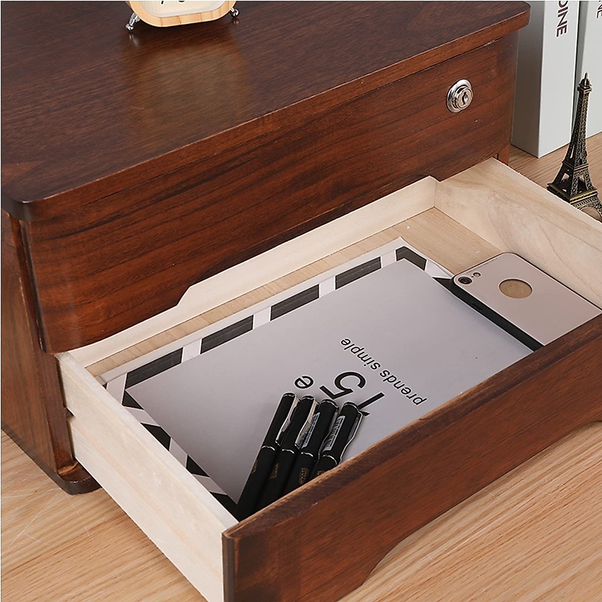 YUZDNM Flat File Cabinet Storage - Desktop Storage Box with Drawers, Desktop Drawer Cabinet, Wooden File Cabinet/Desktop Storage Cabinet/Data Cabinet, 2/3/4 Tier with Lock (Size : 2 Layer)