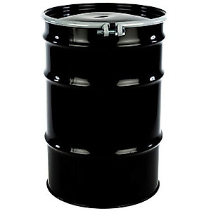 55 Gal Steel Drum Open-Head| Black | Metal Barrel | Non-Lined Interior | Bolt Ring Closure