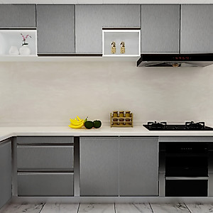 Adrmpest Wide Stainless Steel Peel Stick Wallpaper24 x197,Thick Wall Sticks Silver Look Contact Paper,Vinyl Wrap for Countertop Kitchen Appliances Refrigerator Dishwasher Wall Paper