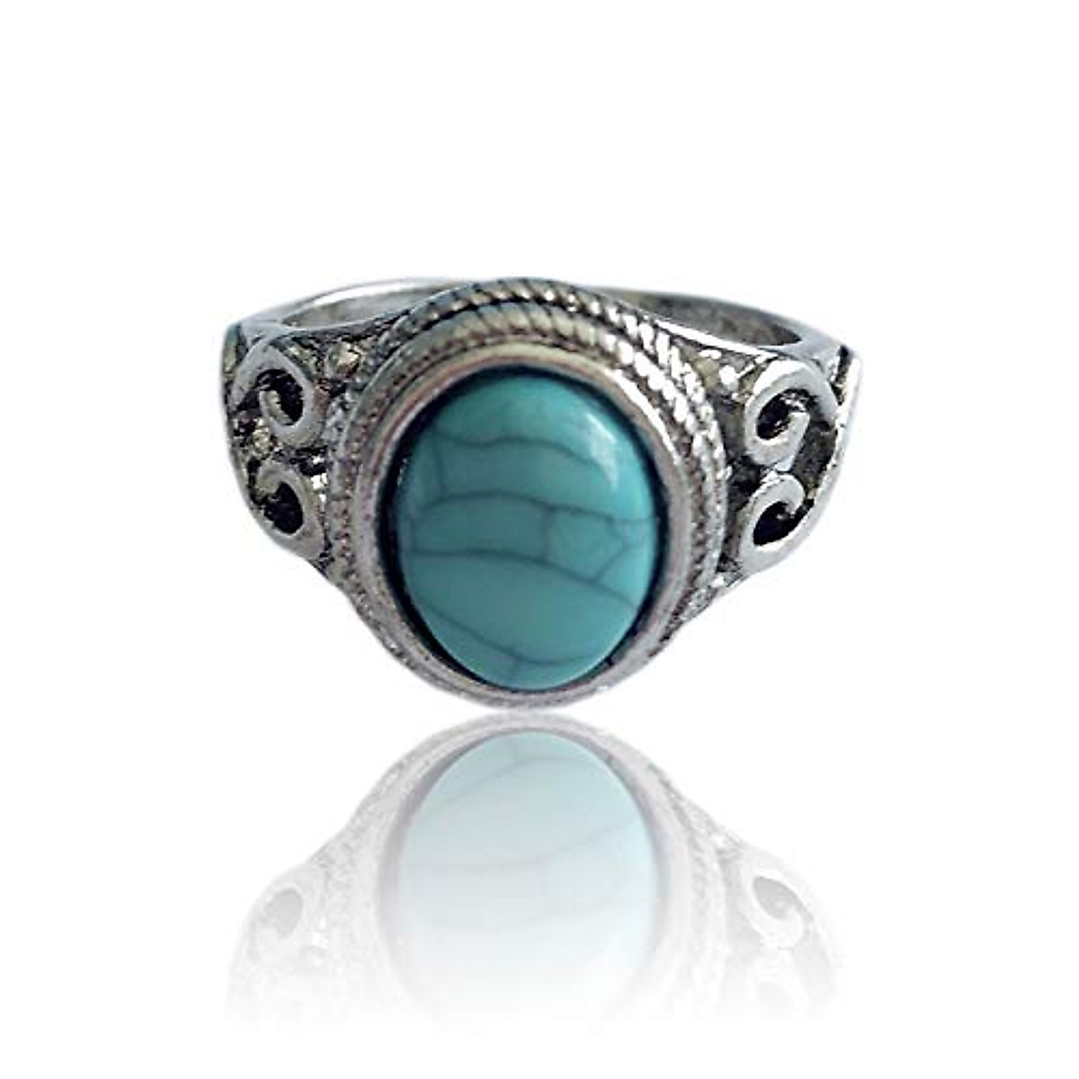 supaen Fashion Women 925 Sterling Silver Turquoise Moonstone Ring Wedding Jewelry 6-10 (8)