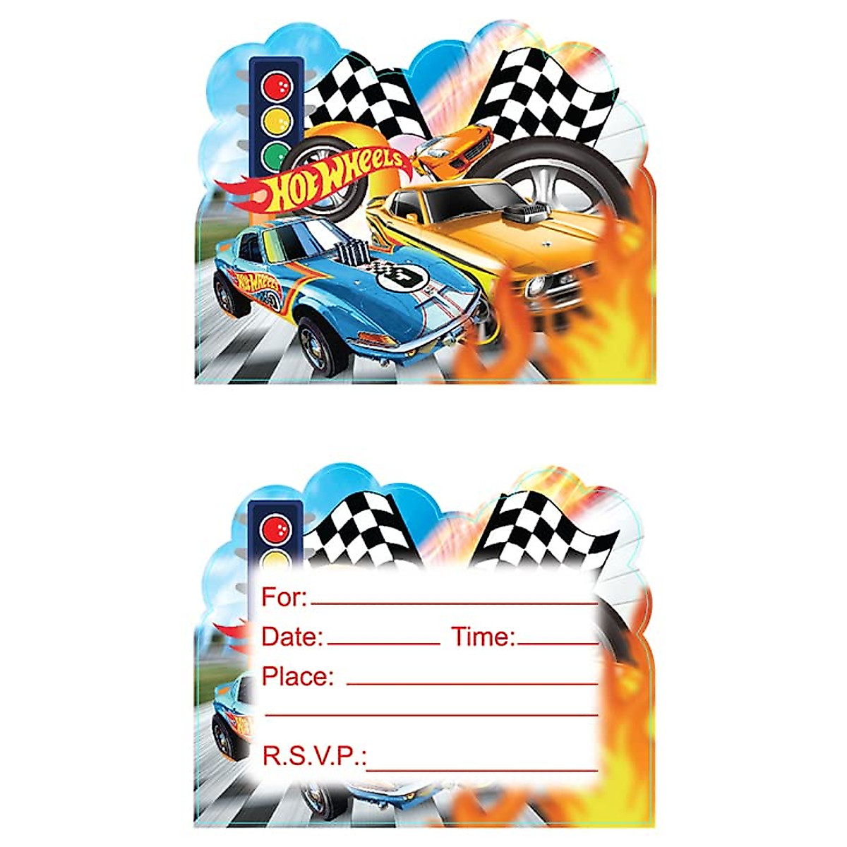 LEOWEST 20pcs Hot Wheels Birthday Invitations,Hot Wheels Party Invitations Birthday Party Supplies Decoration (Invitations20pcs)