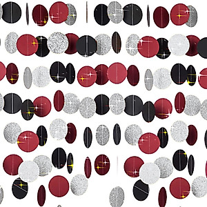 Graduation Decorations Maroon Black 2024/Maroon Black Birthday Party Decorations Bridal Shower Wedding/Burgundy Black Graduation Party Decorations/Burgundy Black Circle Paper Garlands 2pcs