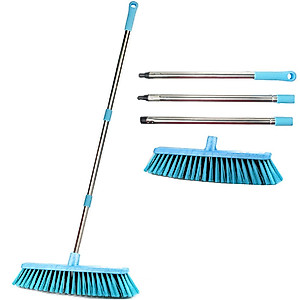 JEBBLAS Yard Brush,Garden Broom,Outdoor Sweeping Brush,Heavy Duty Brush,Garden Brushes,Long Handle with Stiff Bristles Brooms(Blue,18")